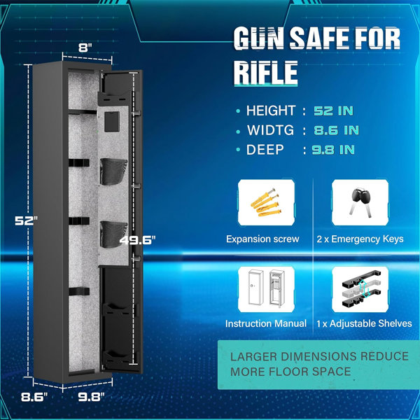 SUNCROWN 2-3 Rifle Gun Safe, Long Gun Safes for Rifle and Shotgun with Digital Keypad Lock and ...